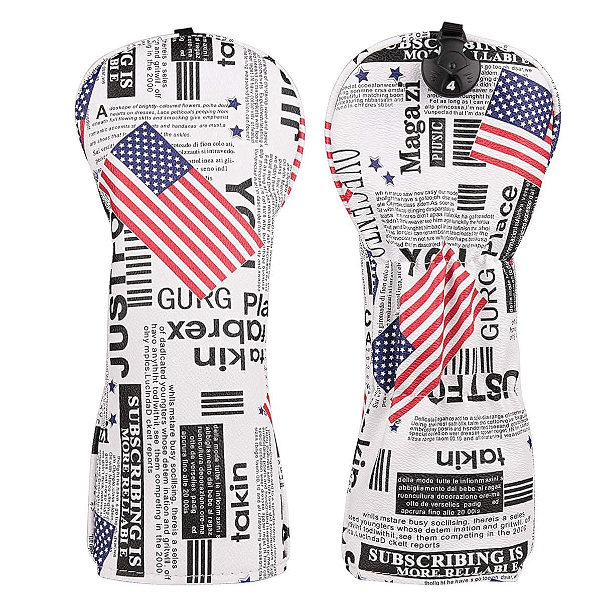 Golf Builder 4pcs/Set USA Stars and Stripes Newspaper Print Golf Club Driver Fairway Wood Hybrid Head Covers 1 3 5 UT Covers