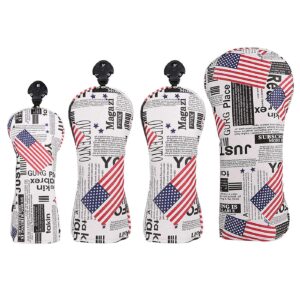 golf builder 4pcs/set usa stars and stripes newspaper print golf club driver fairway wood hybrid head covers 1 3 5 ut covers