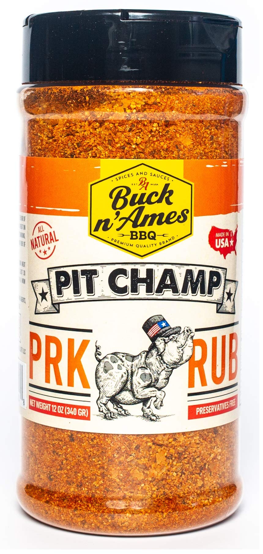 Buck N’ Ames PIT CHAMP PRK BBQ RUB | Ribs and Pork Barbecue Seasoning | Also Great on Chicken, Lamb, and Beef | ALL Natural |12 oz