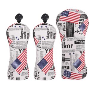 golf builder 3pcs/set usa stars and stripes newspaper print golf club driver fairway wood head covers 1 3 5 wood covers