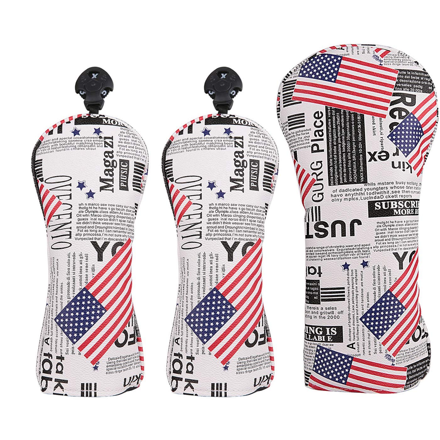 Golf Builder 3pcs/Set USA Stars and Stripes Newspaper Print Golf Club Driver Fairway Wood Head Covers 1 3 5 Wood Covers