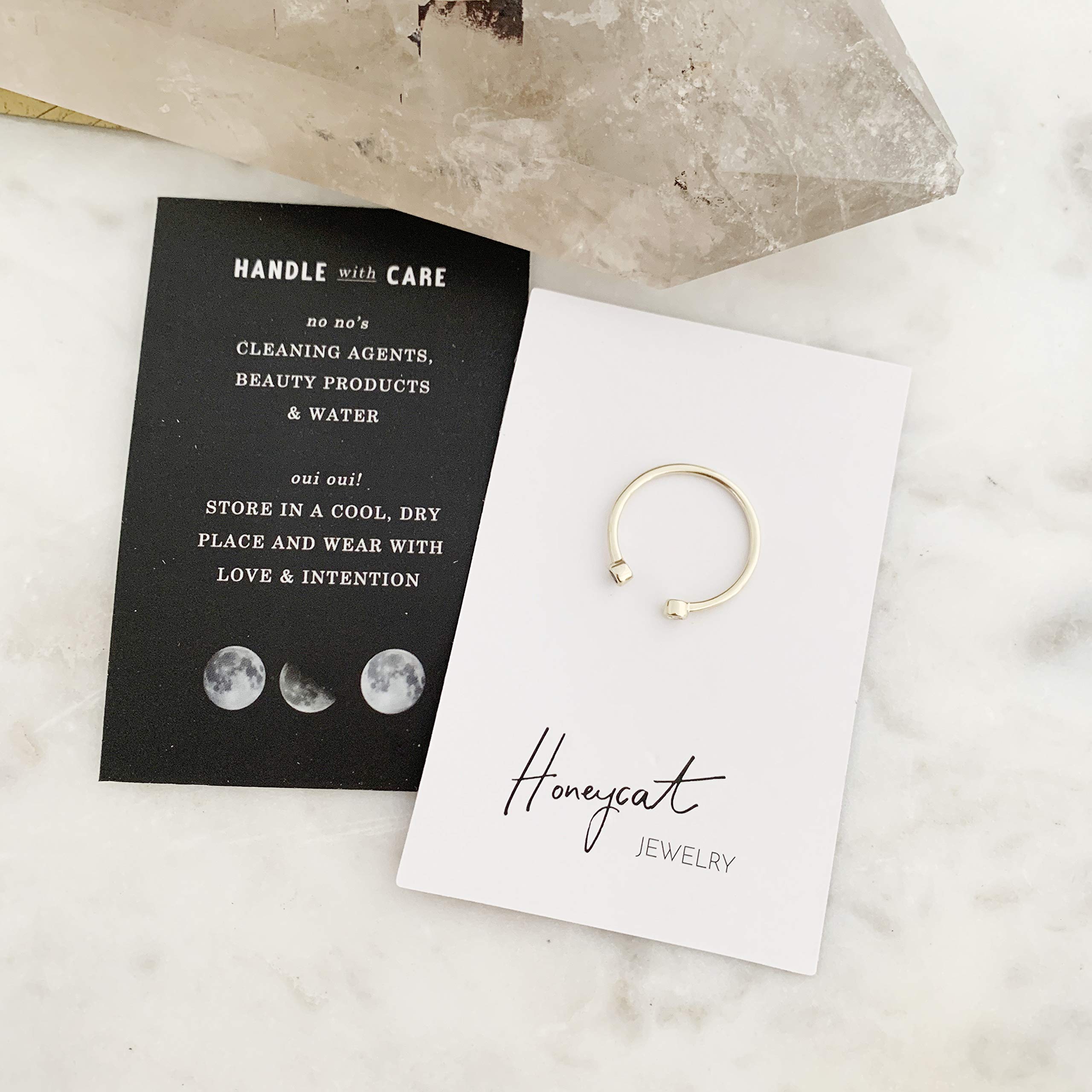 Honeycat JJ Tiny Crystals Yin Yang Ring in Gold, Rose Gold, or Silver | Minimalist, Delicate Jewelry (Gold)