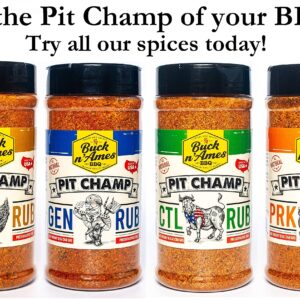 Buck N’ Ames PIT CHAMP PRK BBQ RUB | Ribs and Pork Barbecue Seasoning | Also Great on Chicken, Lamb, and Beef | ALL Natural |12 oz