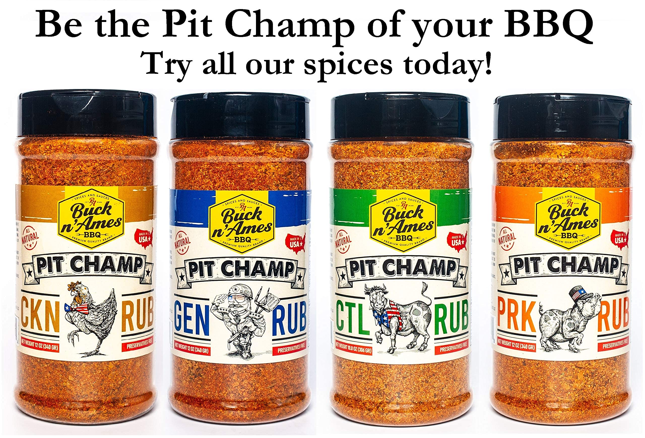 Buck N’ Ames PIT CHAMP PRK BBQ RUB | Ribs and Pork Barbecue Seasoning | Also Great on Chicken, Lamb, and Beef | ALL Natural |12 oz