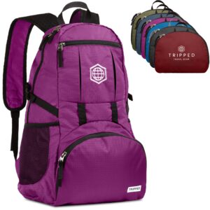 traveling backpack- foldable collapsible lightweight backpack for travel (leila purple) 35 liters