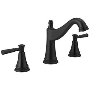 delta faucet mylan widespread bathroom faucet 3 hole, matte black bathroom faucet, bathroom sink faucet, drain assembly, matte black 35777lf-bl