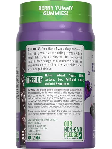 Nature's Truth Kids Elderberry Gummies | 50 Count | with Zinc and Vitamin C | Vegan, Non-GMO & Gluten Free Supplement