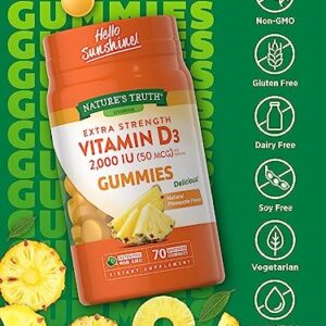 Vitamin D3 Gummies | 2000 IU | 70 Count | Pineapple Flavor | Vegetarian, Non-GMO and Gluten Free Supplement | by Nature's Truth