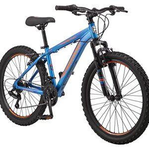 Mongoose Flatrock 21-Speed Hardtail Mountain Bike, 24-Inch Wheels, for Boys Girls Men and Women, Front Suspension, 14.5-Inch Lightweight Aluminum Frame, Blue