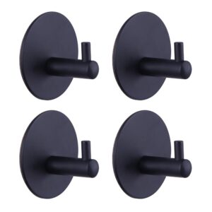 gerzwy adhesive hooks heavy duty wall hooks stainless steel hooks for hanging coat, hat, towel robe hook rack wall mount 4-packs (matte black)