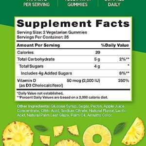 Vitamin D3 Gummies | 2000 IU | 70 Count | Pineapple Flavor | Vegetarian, Non-GMO and Gluten Free Supplement | by Nature's Truth