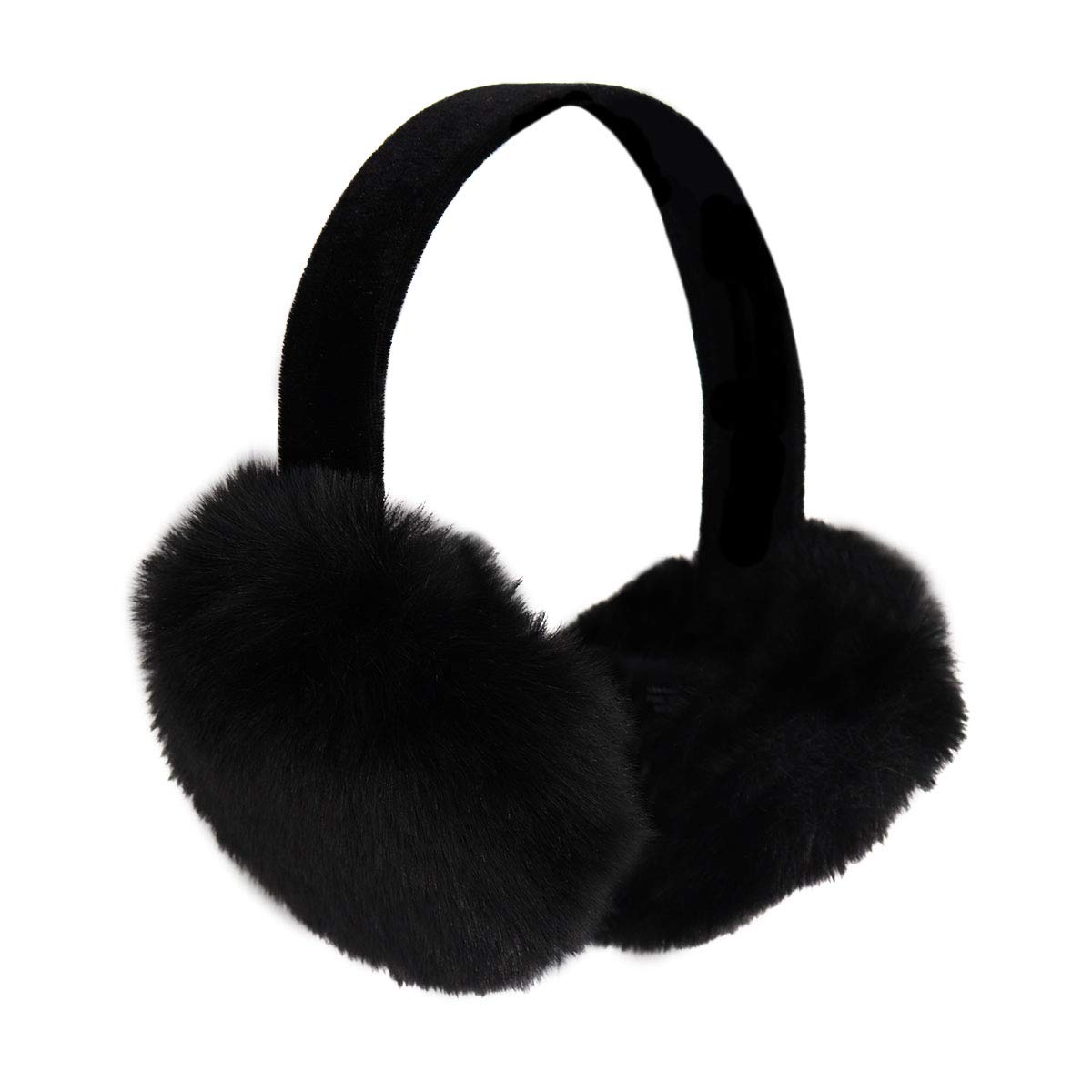 Surell Faux Mink Earmuff (Black) - Women’s Winter Ear Muff with Velvet Band - Fake Fur Ear Warmer - Thick Plush Outdoor Headwear - Girls Warm Ear Warmer for Cold Weather - Winter Fashion Accessory