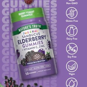 Nature's Truth Kids Elderberry Gummies | 50 Count | with Zinc and Vitamin C | Vegan, Non-GMO & Gluten Free Supplement