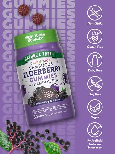 Nature's Truth Kids Elderberry Gummies | 50 Count | with Zinc and Vitamin C | Vegan, Non-GMO & Gluten Free Supplement