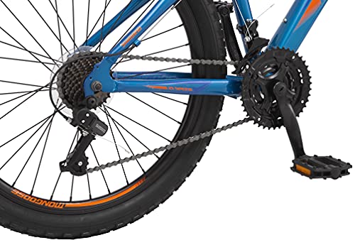 Mongoose Flatrock 21-Speed Hardtail Mountain Bike, 24-Inch Wheels, for Boys Girls Men and Women, Front Suspension, 14.5-Inch Lightweight Aluminum Frame, Blue