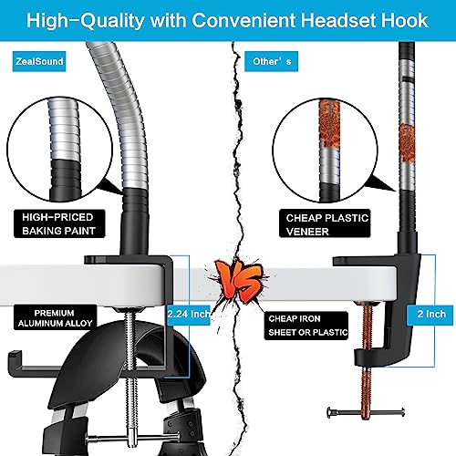 ZealSound Microphone Stand,Flexible Gooseneck Desktop Mic Stands Holder with Heavy Duty Desk Clamp,3/8" to 5/8" Screw Adapter Include 360 Adjustable Compact Mic Arm for Blue Snowball Ice Spark (Black)