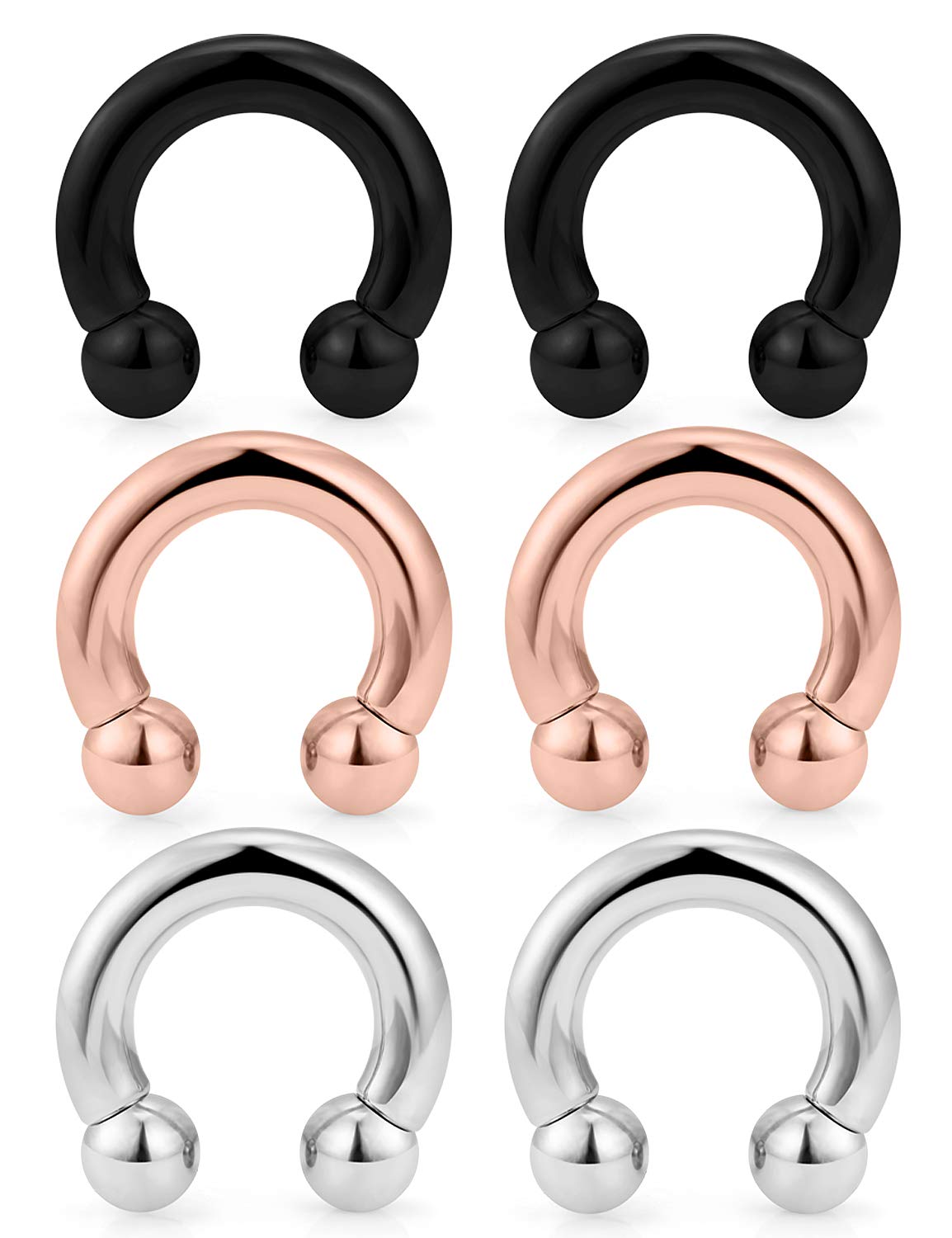 Kridzisw 8g Septum Rings Piercing stretching kit Stainless Surgical Steel Horseshoe Lip Nipple Nose Ear Gauges Tunnel Plug Earring Hoop PA Ring Internally Threaded Barbell Pierceing Jewelry women men