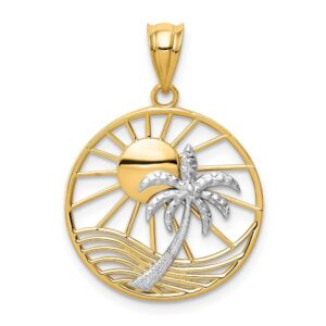 14k two-tone sun and palm tree pendant qk4902