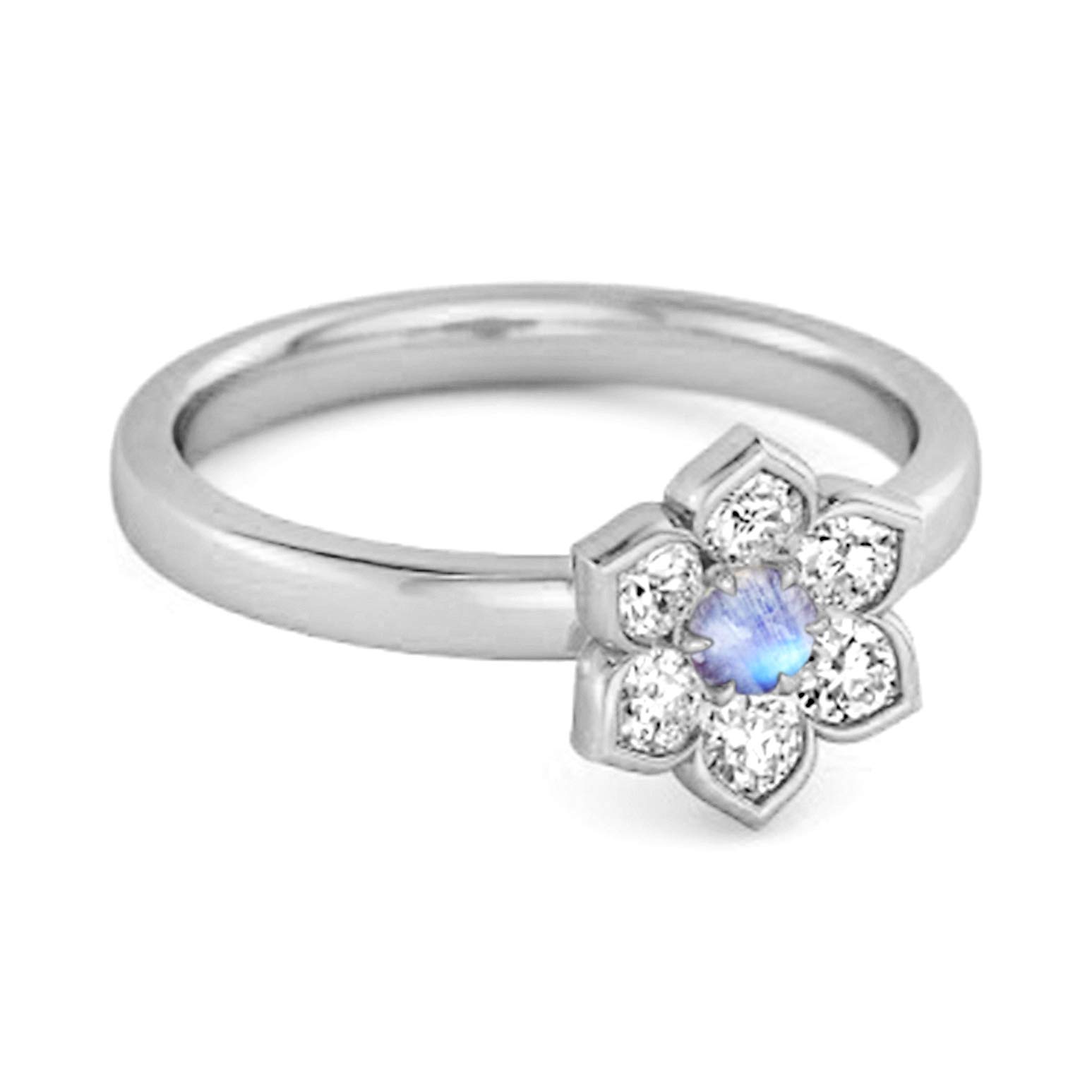 Shine Jewel Multi Choice Your Gemstone Daisy Flower 0.02 Cts 925 Sterling Silver Ring (9, moonstone)