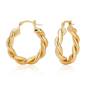 twisted gold hoop earrings for women, thick chunky hoops hypoallergenic vintage twist earings big