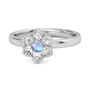 shine jewel multi choice your gemstone daisy flower 0.02 cts 925 sterling silver ring (9, moonstone)