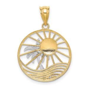 14K Two-tone Sun and Palm Tree Pendant QK4902