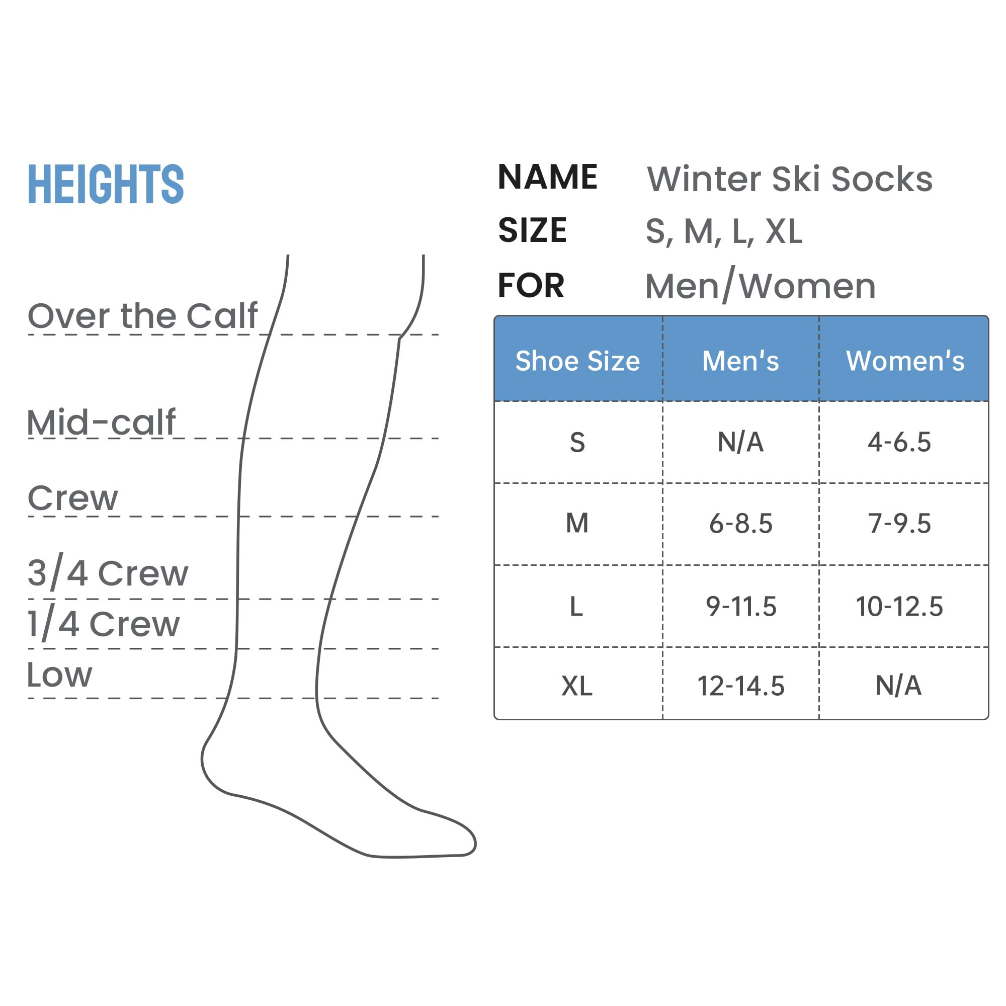 SAMSOX 2-Pair Merino Wool Ski Socks, Gray/Black L