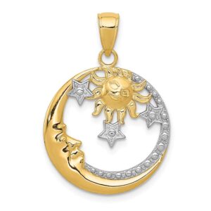 14k and rhodium d/c moon stars and sun pendant qm2867