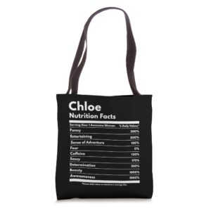 chloe nutrition facts gift funny personalized name chloe tote bag