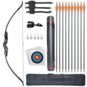 archery recurve bow and arrows set for adults starters 30 40 lbs with quiver target faces arm guard finger saver,takedown longbow kit for outdoor hunting practice right hand (40lb with bow case)