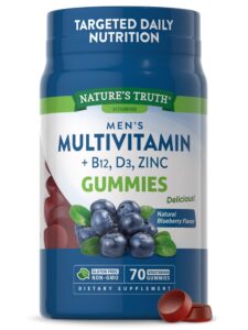 mens multivitamin gummy | 70 count | vegetarian, non-gmo, gluten free | with b12, d3, zinc | blueberry flavor | by nature's truth