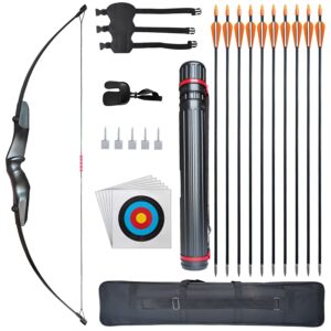 archery bow and arrows set for adults 30 40 lbs with quiver target faces arm guard finger saver,takedown longbow kit for starters outdoor hunting training practice toy right hand (30lb with bow case)