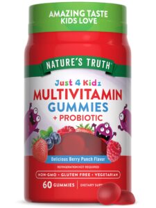 nature's truth kids multivitamin gummies with probiotics | 60 count | berry punch flavor | vegetarian, non-gmo, and gluten free supplement