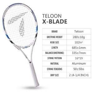 Teloon Recreational Adult Tennis Rackets-27 inch Tennis Racquet for Men and Women College Students Beginner Tennis Racket. (V4-White and Blue)