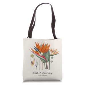 bird of paradise botanical, tropical plants tote bag