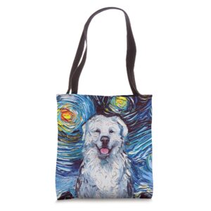 great pyrenees full version starry night dog art by aja tote bag