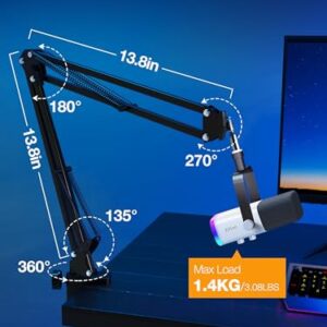 QuadCast Mic Arm Mic Stand, Boom Arm Microphone Arm for HyperX QuadCast SoloCast Blue Yeti Fifine AM8 and most Mic, Mic Stand Desk with Cable Management by SUNMON