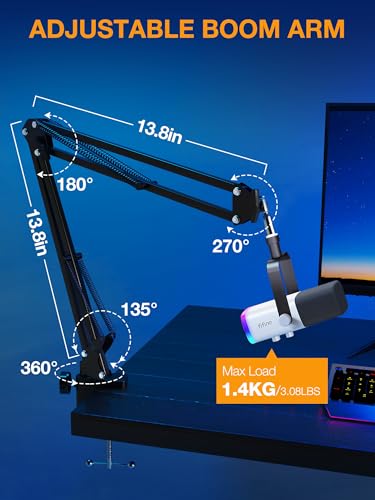 QuadCast Mic Arm Mic Stand, Boom Arm Microphone Arm for HyperX QuadCast SoloCast Blue Yeti Fifine AM8 and most Mic, Mic Stand Desk with Cable Management by SUNMON