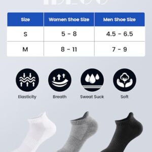 IDEGG 8 Pairs Ankle Performance Athletic Running Socks Low Cut Sports Tab Socks for Women and Men (Grey, Women Size:8-12)