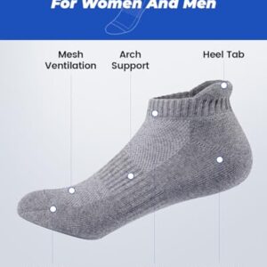 IDEGG 8 Pairs Ankle Performance Athletic Running Socks Low Cut Sports Tab Socks for Women and Men (Grey, Women Size:8-12)