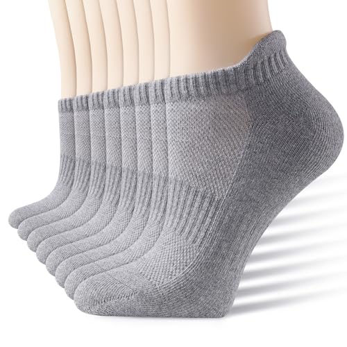 IDEGG 8 Pairs Ankle Performance Athletic Running Socks Low Cut Sports Tab Socks for Women and Men (Grey, Women Size:8-12)