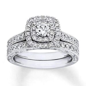 1 ct tw bridal set vintage moissanite engagement rings for women 10k white gold free engraving