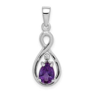 sterling silver rhodium plated diamond and amethyst teardrop pendant qqp2966am