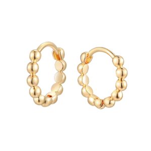 mtmy huggie hoop earrings 14k gold plated cubic zirconia dainty simple cute beads elegant cz circle small hoop earring for women minimalist handmade hypoallergenic jewelry