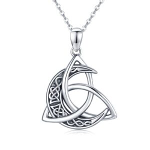 chenghong celtic moon necklace for women 925 sterling silver celtic knot moon pendant necklace crescent irish necklace jewelry gift for men