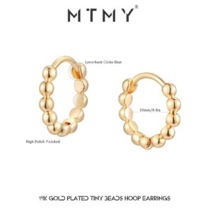 MTMY Huggie Hoop Earrings 14K Gold Plated Cubic Zirconia Dainty Simple Cute Beads Elegant CZ Circle Small Hoop Earring for Women Minimalist Handmade Hypoallergenic Jewelry