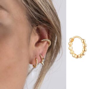 MTMY Huggie Hoop Earrings 14K Gold Plated Cubic Zirconia Dainty Simple Cute Beads Elegant CZ Circle Small Hoop Earring for Women Minimalist Handmade Hypoallergenic Jewelry