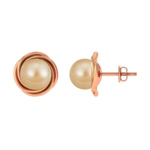 golden south sea pearl earrings, south sea pearl solitaire stud earrings, south sea pearl gold earrings, swirl earrings for women, 14k rose gold