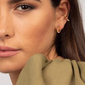 MTMY Huggie Hoop Earrings 14K Gold Plated Cubic Zirconia Dainty Simple Cute Beads Elegant CZ Circle Small Hoop Earring for Women Minimalist Handmade Hypoallergenic Jewelry