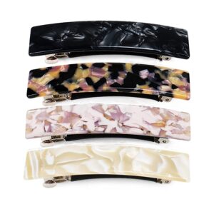 hair barrettes tortoise shell french design celluloid hair clip medium rectangular automatic hair pins for women girl lady 4 pack